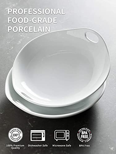 LAUCHUH Porcelain Serving Platter with Handles Serving Bowl Set for Noodles 11.93-inch Porcelain Platter Set Large Dinner Plate for Meat, Salad Set of 2 White