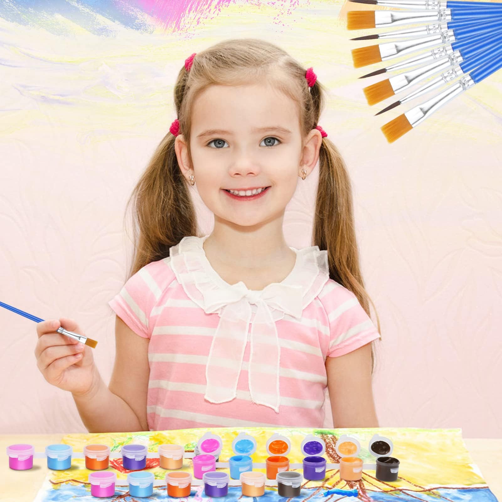 WYOMER 12 Sets(168 PCS) Acrylic Paint Set, 12 Colors Water Paint with Brushes, Washable Paint Sets for Home, Classroom and Birthday or Art Party(24 Brushes)