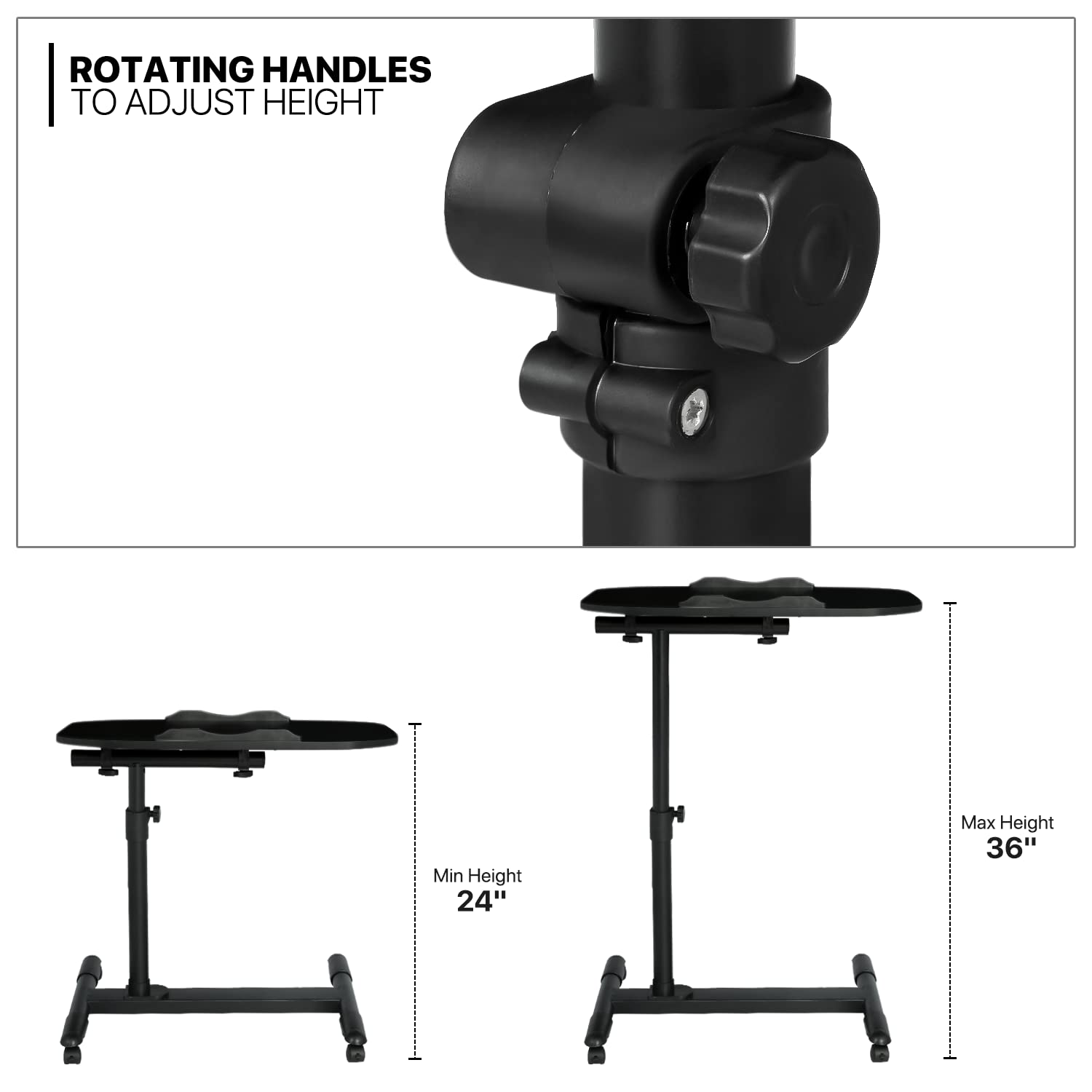 MoNiBloom Rolling Mobile Standing Desk 360° Rotatable Panel Adjustable Height 59''-89'' Portable Overbed Laptop Sofa Table Cart with Wheels for Offices Home Medical, Black