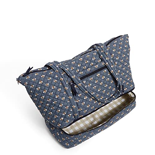 Vera Bradley Women's Cotton Deluxe Travel Tote Travel Bag, Bees Navy - Recycled Cotton, One Size