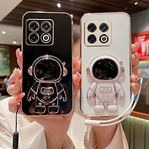 for Oneplus 10T Case,Oneplus 10T 5G Phone Case Hidden Astronaut Stand,Plating Glitter Soft TPU Folding Bracket Kickstand with Camera Cover Protection for 1+ 10T for Women Girls Pink
