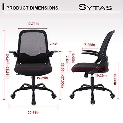 Sytas Office Chair Ergonomic Desk Chair Rolling Swivel Mesh Computer Task Chair with Flip-up Arms and Adjustable Height,for Adults and Kids,Black