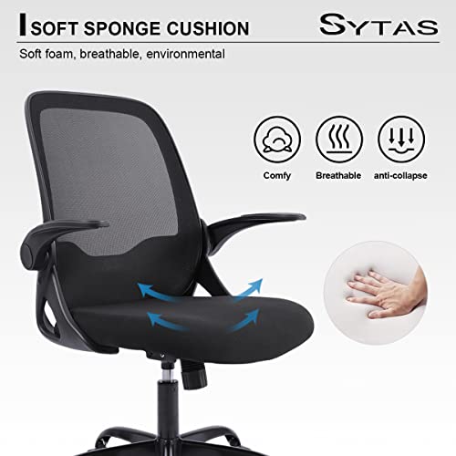 Sytas Office Chair Ergonomic Desk Chair Rolling Swivel Mesh Computer Task Chair with Flip-up Arms and Adjustable Height,for Adults and Kids,Black