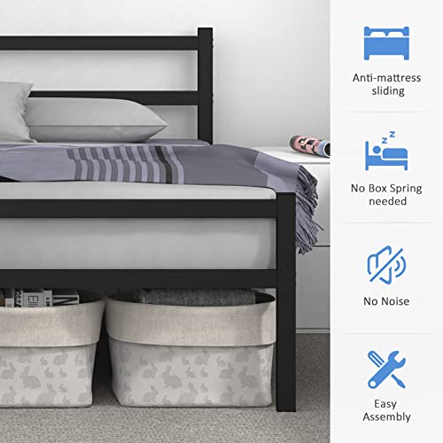 Mr IRONSTONE Full Size Bed Frame with Headboard Platform Bed with Storage no Box Spring Needed Assembly Mattress Foundation,Black
