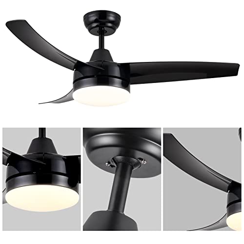 Wellspeed Ceiling Fans with Lights, Black Ceiling Fan, 42 Inch Modern Ceiling Fan with Remote Control,Adjustable Light and Dark, for Bedroom, Living Room, Patios