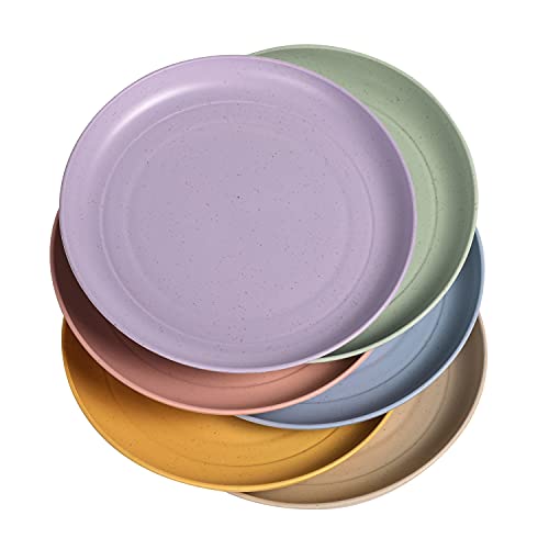 WANBY Lightweight Wheat Straw Plates Unbreakable Dinner Dishes Plates Set Non-Toxin Dishwasher & Microwave Safe BPA Free and Healthy (Small 6 Pack 5.9')