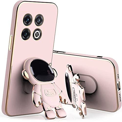 for Oneplus 10T Case,Oneplus 10T 5G Phone Case Hidden Astronaut Stand,Plating Glitter Soft TPU Folding Bracket Kickstand with Camera Cover Protection for 1+ 10T for Women Girls Pink