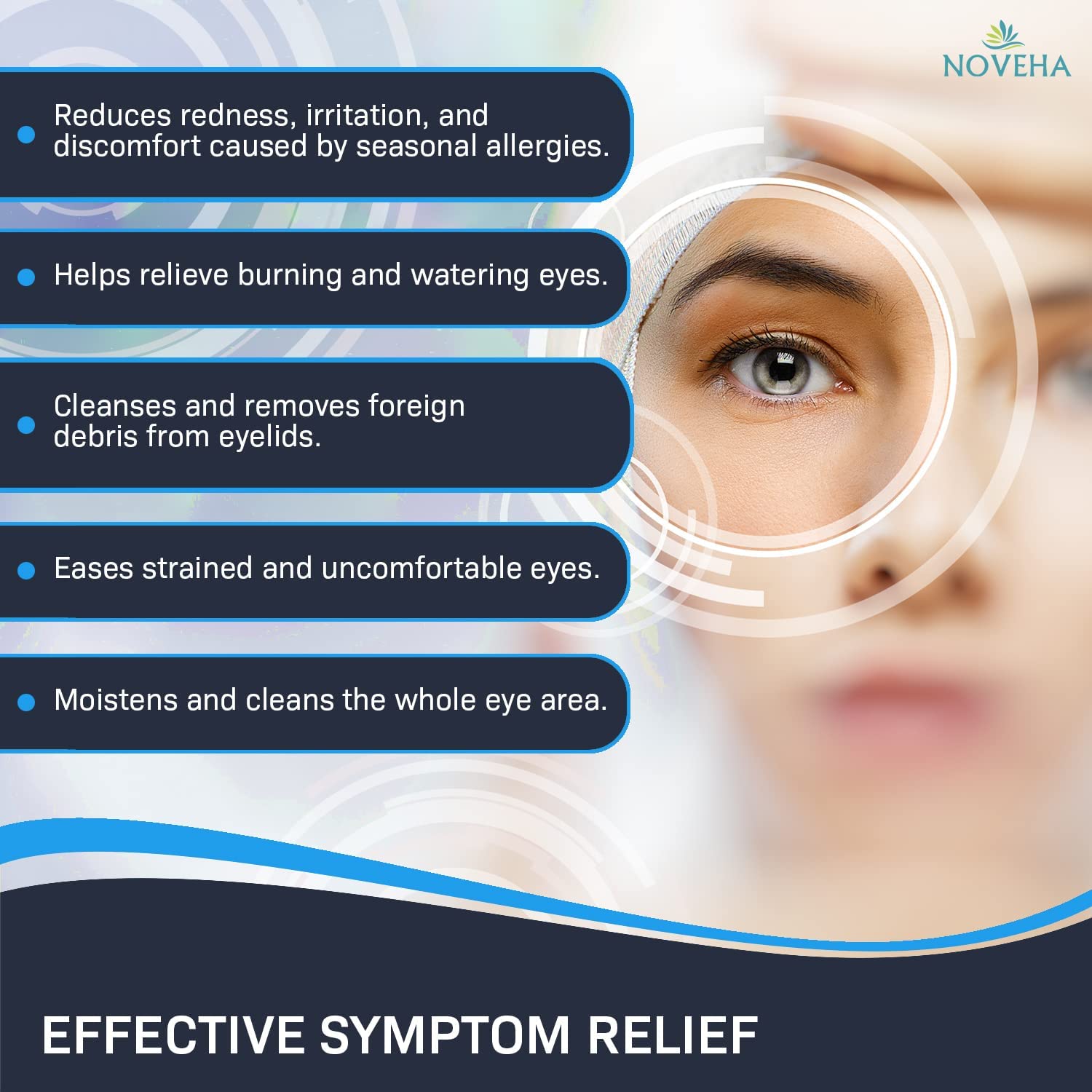 NOVEHA 60Pcs Allergy Relief Eyelid Wipes | Pre-moistened Hypoallergenic Eye Cleansing Pads, Reduce Itchiness, Redness & Discomfort Caused By Allergy, Clean, Soothe & Remove Debris (1 Pack)