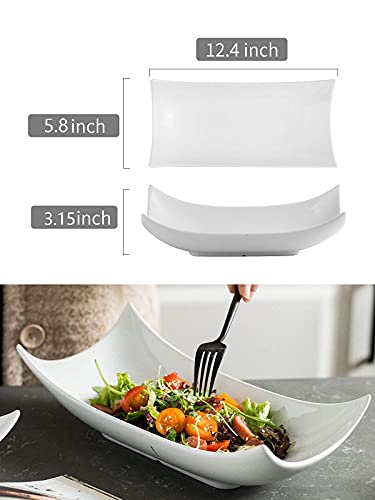 LAUCHUH Porcelain Serving Platter with Handles Serving Bowl Set for Noodles 11.93-inch Porcelain Platter Set Large Dinner Plate for Meat, Salad Set of 2 White