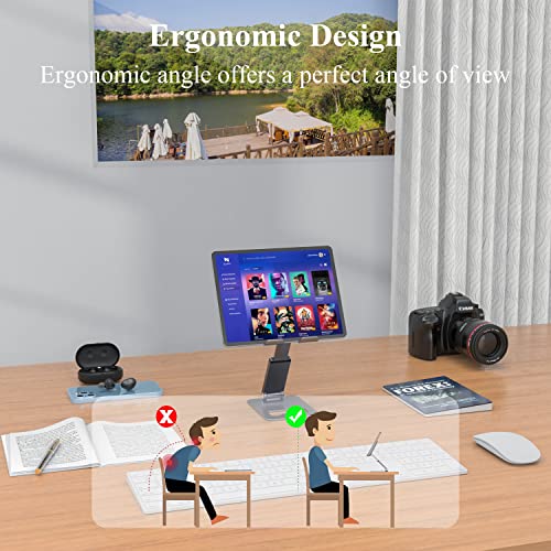 Minthouz Extendable Cell Phone Stand, Aluminium Phone Holder for Desk, Multi-Angle/Height Adjustable Phone Stand Compatible with iPhone 14 13 Pro Max Mini 12 11 and More 4.7"-7.9" Smart Phones -Gray