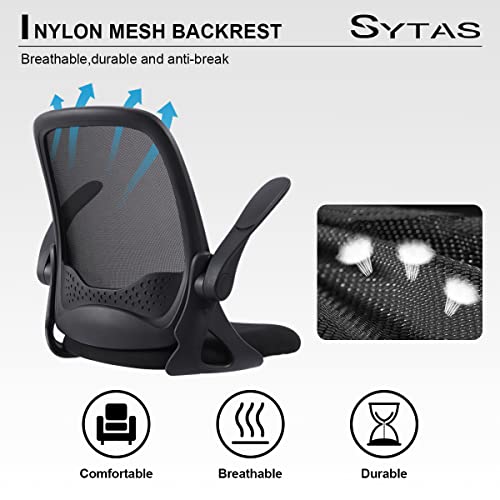 Sytas Office Chair Ergonomic Desk Chair Rolling Swivel Mesh Computer Task Chair with Flip-up Arms and Adjustable Height,for Adults and Kids,Black