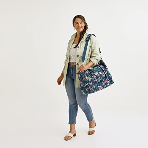 Vera Bradley Women's Cotton Deluxe Travel Tote Travel Bag, Bees Navy - Recycled Cotton, One Size