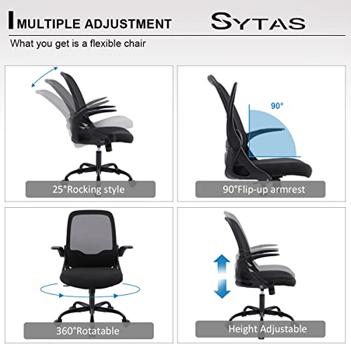 Sytas Office Chair Ergonomic Desk Chair Rolling Swivel Mesh Computer Task Chair with Flip-up Arms and Adjustable Height,for Adults and Kids,Black