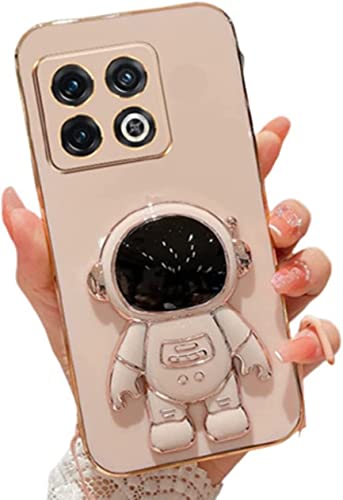 for Oneplus 10T Case,Oneplus 10T 5G Phone Case Hidden Astronaut Stand,Plating Glitter Soft TPU Folding Bracket Kickstand with Camera Cover Protection for 1+ 10T for Women Girls Pink