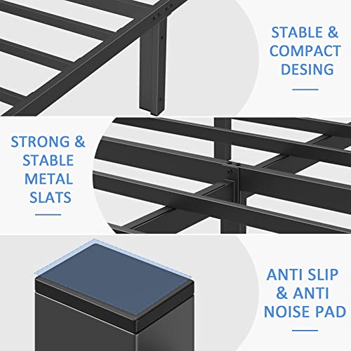 Mr IRONSTONE Full Size Bed Frame with Headboard Platform Bed with Storage no Box Spring Needed Assembly Mattress Foundation,Black