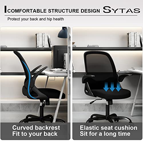 Sytas Office Chair Ergonomic Desk Chair Rolling Swivel Mesh Computer Task Chair with Flip-up Arms and Adjustable Height,for Adults and Kids,Black