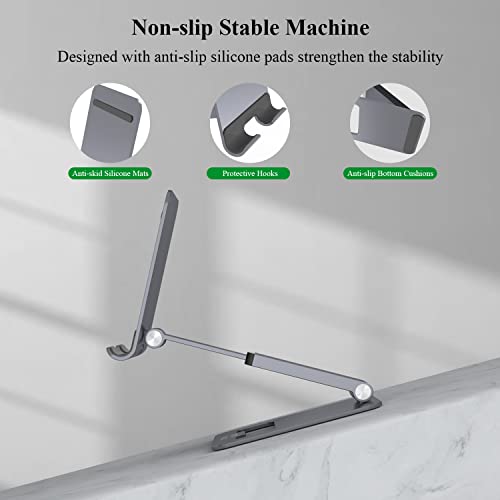 Minthouz Extendable Cell Phone Stand, Aluminium Phone Holder for Desk, Multi-Angle/Height Adjustable Phone Stand Compatible with iPhone 14 13 Pro Max Mini 12 11 and More 4.7"-7.9" Smart Phones -Gray