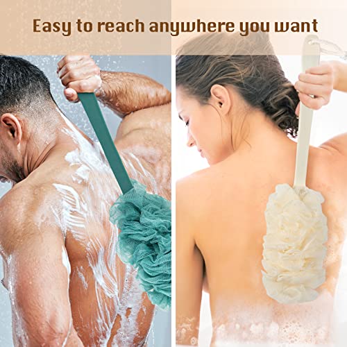 2Pack Back Scrubber for Shower,PIPUHA Loofah Sponge Shower Brush Using Body Exfoliating with Long Handle, Loofah on a Stick for Men Women, Bathing Accessories for Body Brushes (Red and Red)