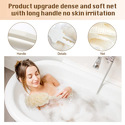 2Pack Back Scrubber for Shower,PIPUHA Loofah Sponge Shower Brush Using Body Exfoliating with Long Handle, Loofah on a Stick for Men Women, Bathing Accessories for Body Brushes (Red and Red)