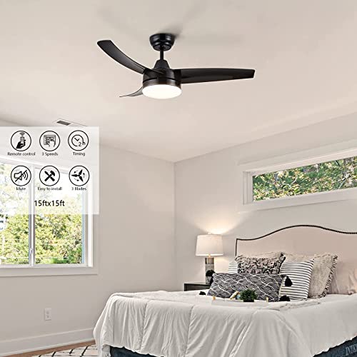 Wellspeed Ceiling Fans with Lights, Black Ceiling Fan, 42 Inch Modern Ceiling Fan with Remote Control,Adjustable Light and Dark, for Bedroom, Living Room, Patios