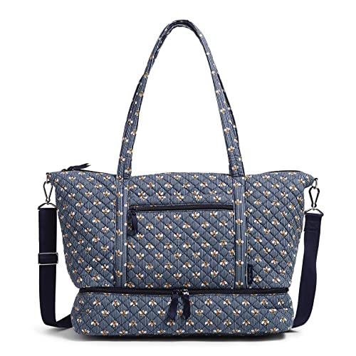 Vera Bradley Women's Cotton Deluxe Travel Tote Travel Bag, Bees Navy - Recycled Cotton, One Size