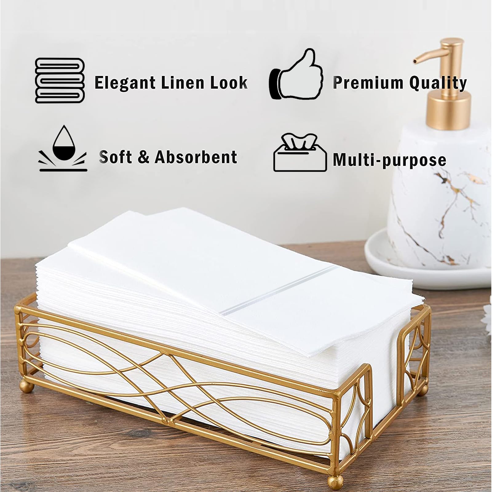 Nervure 100PCS Silver Paper Napkins with Built-in Flatware Pocket - White and Silver Prefolded Cloth Like Disposable Napkins - Heavy-duty Linen-Feel Dinner Napkins for Party & Wedding & Dinner