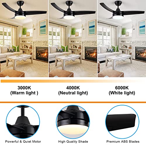 Wellspeed Ceiling Fans with Lights, Black Ceiling Fan, 42 Inch Modern Ceiling Fan with Remote Control,Adjustable Light and Dark, for Bedroom, Living Room, Patios