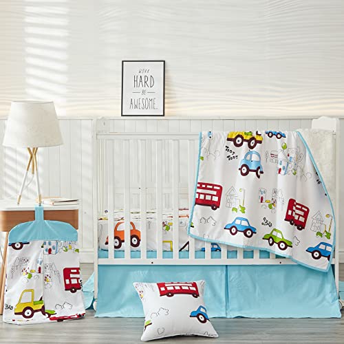Brandream Baby Boy Fitted Crib Sheets Cars Vehicles Truck Toddler Sheets 100% Soft Cotton Standard Mattress Sheets Transport Theme