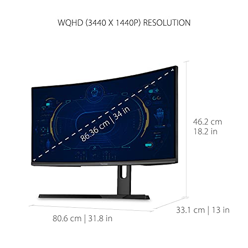 ViewSonic OMNI VX3418-2KPC 34 Inch Ultrawide Curved 1440p 1ms 144Hz Gaming Monitor with Adaptive Sync, Eye Care, HDMI and Display Port