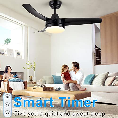 Wellspeed Ceiling Fans with Lights, Black Ceiling Fan, 42 Inch Modern Ceiling Fan with Remote Control,Adjustable Light and Dark, for Bedroom, Living Room, Patios