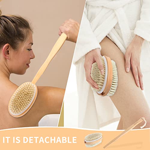 Detachable Dual-Sided Long Handle Shower Bath Brush with Soft and Stiff Bristles Back Scrubber Body Exfoliator Dry Brush Mlifasty