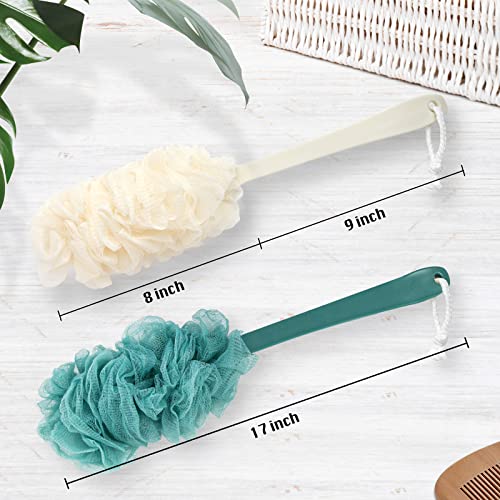 2Pack Back Scrubber for Shower,PIPUHA Loofah Sponge Shower Brush Using Body Exfoliating with Long Handle, Loofah on a Stick for Men Women, Bathing Accessories for Body Brushes (Red and Red)