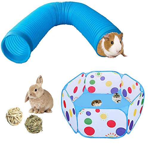 Hamiledyi Small Pet Collapsible Tunnel, Portable Hamster Outdoor/Indoor Playpen, Guinea Pig Fun Hideout Accessories Tent Toys for Bunnies Rats Gerbils Ferrets (Blue)