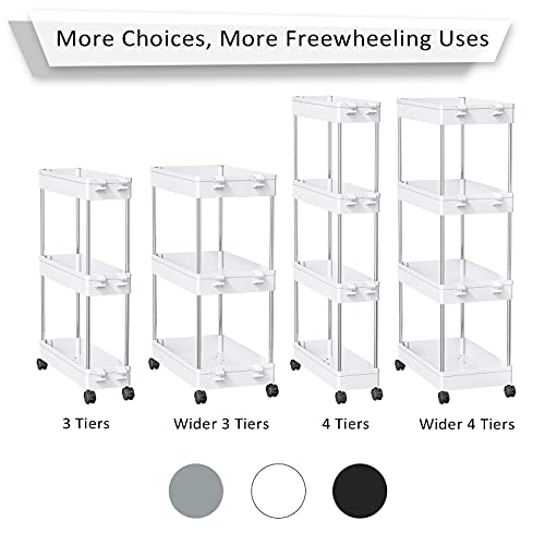 NOTHEIA Slim Storage Cart 3-Tier, Bathroom Organization Slide Out Cart, Laundry Organization and Storage Utility Cart, Snack Cart with Wheels Thin Space Solutions, White