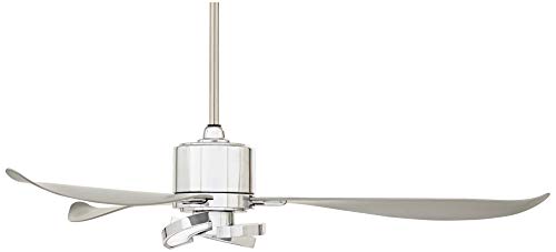 Possini Euro Design 56" Vengeance Modern 3 Blade Indoor Ceiling Fan with LED Light Remote Control Chrome Silver White Diffuser for Living Kitchen House Bedroom Family Dining Home Office Kids Room