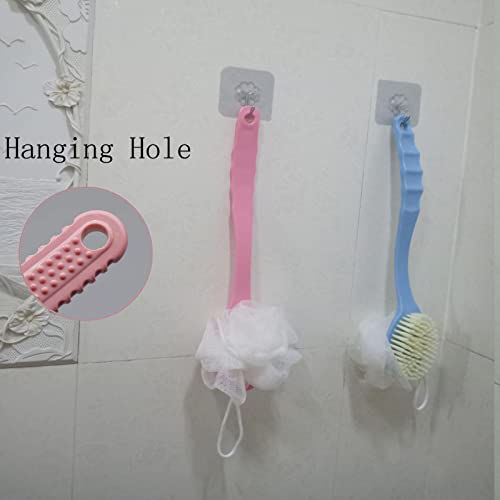 2 Pack Body Brush Back Scrubber for Shower Bath Back Scrubber with Soft Loofah and Bristles Back Scrubber Bath Mesh Sponge with Curved Long Handle Suitable for Wet or Dry, Women and Men (2PACK Set)