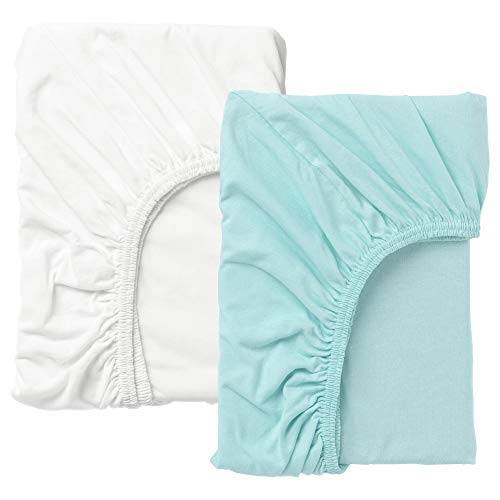 IKEA.. 703.198.01 Len Crib Fitted Sheet, White, Turquoise