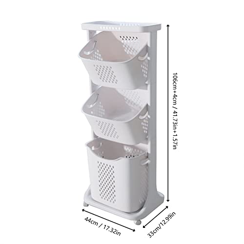 DNYSYSJ 3-Layer Laundry Basket with Wheels, Clothes Storage Basket Multi-Layer Rolling Laundry Cart, Dirty Clothes Basket Portable Handle for Bathroom/Bedroom/Dirty Clothes