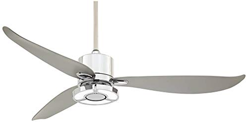 Possini Euro Design 56" Vengeance Modern 3 Blade Indoor Ceiling Fan with LED Light Remote Control Chrome Silver White Diffuser for Living Kitchen House Bedroom Family Dining Home Office Kids Room