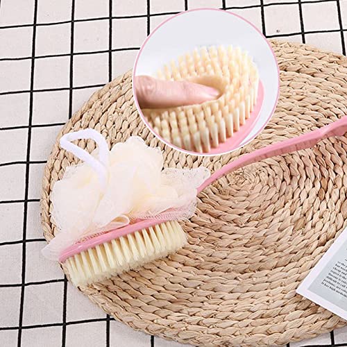 2 Pack Body Brush Back Scrubber for Shower Bath Back Scrubber with Soft Loofah and Bristles Back Scrubber Bath Mesh Sponge with Curved Long Handle Suitable for Wet or Dry, Women and Men (2PACK Set)