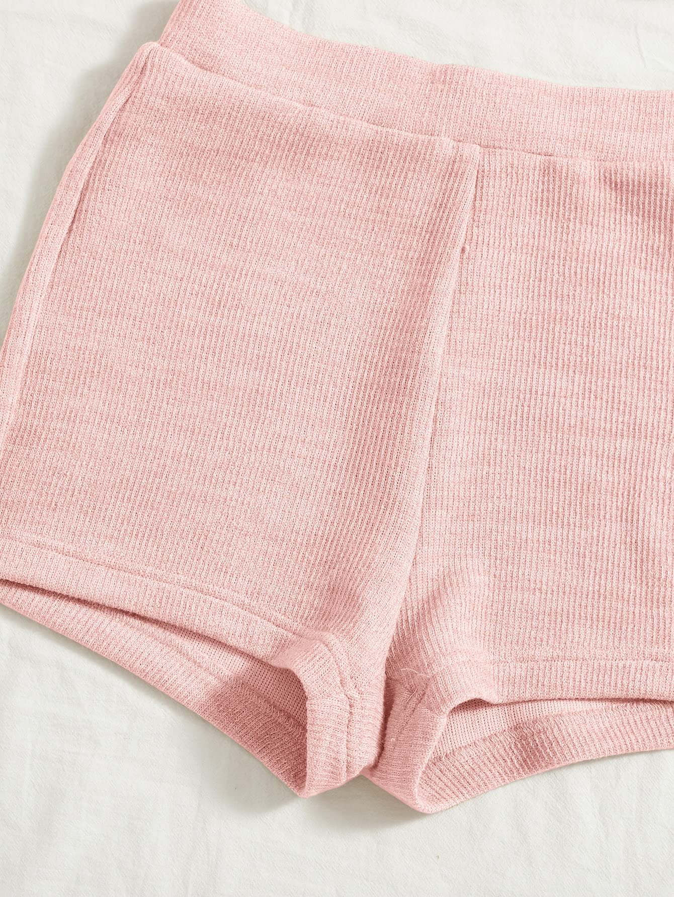 Verdusa Women's 2 Piece Outfit Ribbed Crop Bandeau Tube Top and Biker Track Shorts Sets Light Pink XS
