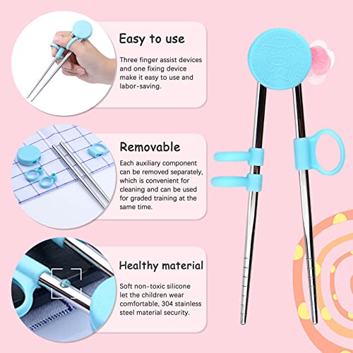 Quimoy Chopsticks for Kids,Learning Chopstick Helper,Stainless Steel Reusable Kids Chopsticks for Learning and Training,2 Pairs of Chopsticks