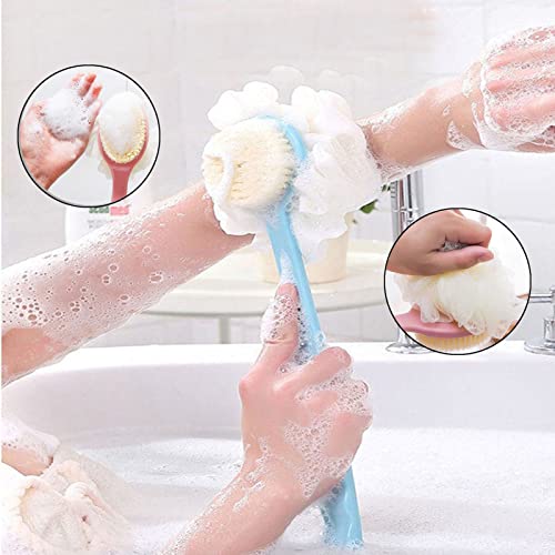 2 Pack Body Brush Back Scrubber for Shower Bath Back Scrubber with Soft Loofah and Bristles Back Scrubber Bath Mesh Sponge with Curved Long Handle Suitable for Wet or Dry, Women and Men (2PACK Set)