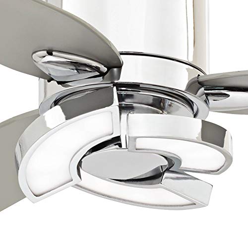 Possini Euro Design 56" Vengeance Modern 3 Blade Indoor Ceiling Fan with LED Light Remote Control Chrome Silver White Diffuser for Living Kitchen House Bedroom Family Dining Home Office Kids Room
