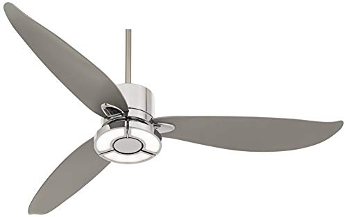 Possini Euro Design 56" Vengeance Modern 3 Blade Indoor Ceiling Fan with LED Light Remote Control Chrome Silver White Diffuser for Living Kitchen House Bedroom Family Dining Home Office Kids Room