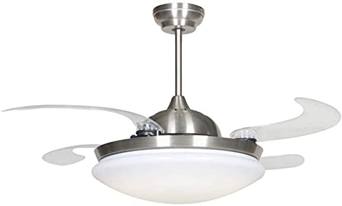 YEELED Light 42" Invisible Reversible Ceiling Fan with LED Light and Remote, 4 Retractable Blades Fan Chandeliers for Bedroom Livingroom, Indoor Ceiling Light Kits with Fans(42 Inch, Silver)