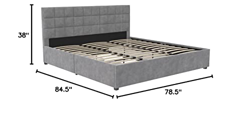 CosmoLiving by Cosmopolitan Serena Upholstered Bed with Drawers, Bedroom Storage, King, Light Gray Velvet