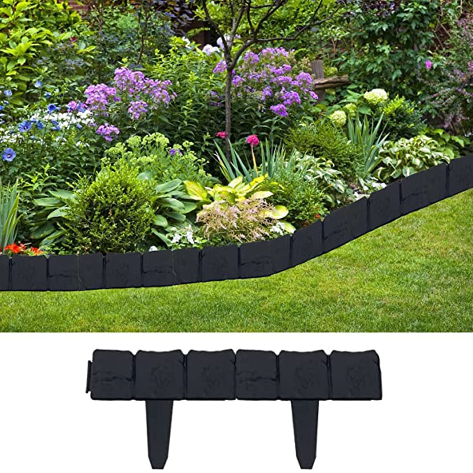 GOCHUSX Garden Fence Edging, 10/20/30/40Pcs Home Garden Border Edging Plastic Fence Stone, DIY Yard Landscape Plant Fence,Fit for Lawn Yard (Color : Black, Size : 20pcs)