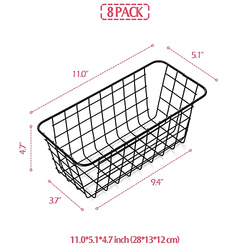 XINFULL 8 Pack Wire Storage Baskets Household Metal Wall-Mounted Containers Organizer Bins for Kitchen Bathroom Freezer Pantry Closet Laundry Room Cabinets Garage Shelf, Medium