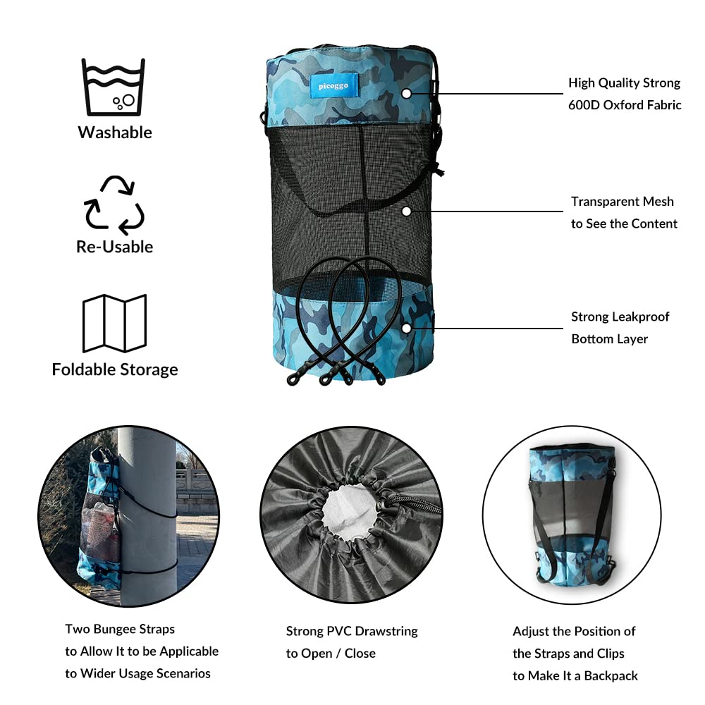 picoggo Boat Trash Bag Portable Outdoor Mesh Trash Can Reusable Leakproof for Boat, Kayak, Camping, Fishing, Sandbar or RV
